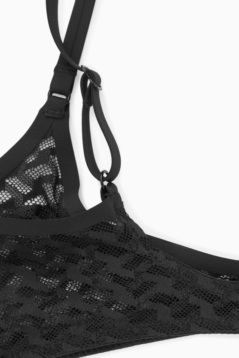 Cos Geometric Mesh Soft Cup U Wire Bra In Black Endource