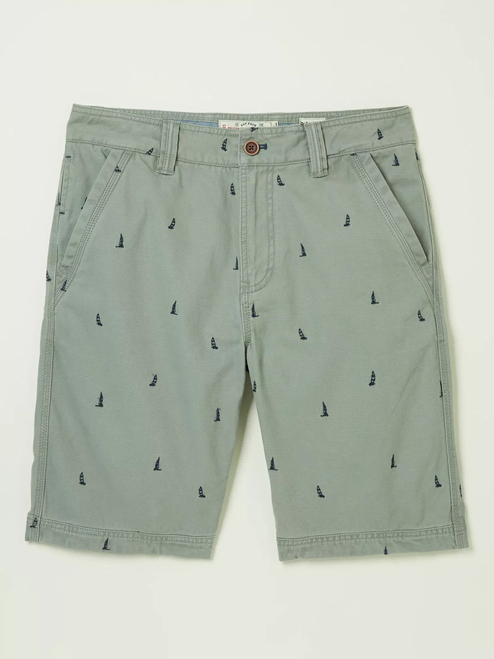 FATFACE Cove Boat Embroidered Shorts in Light Sage | Endource