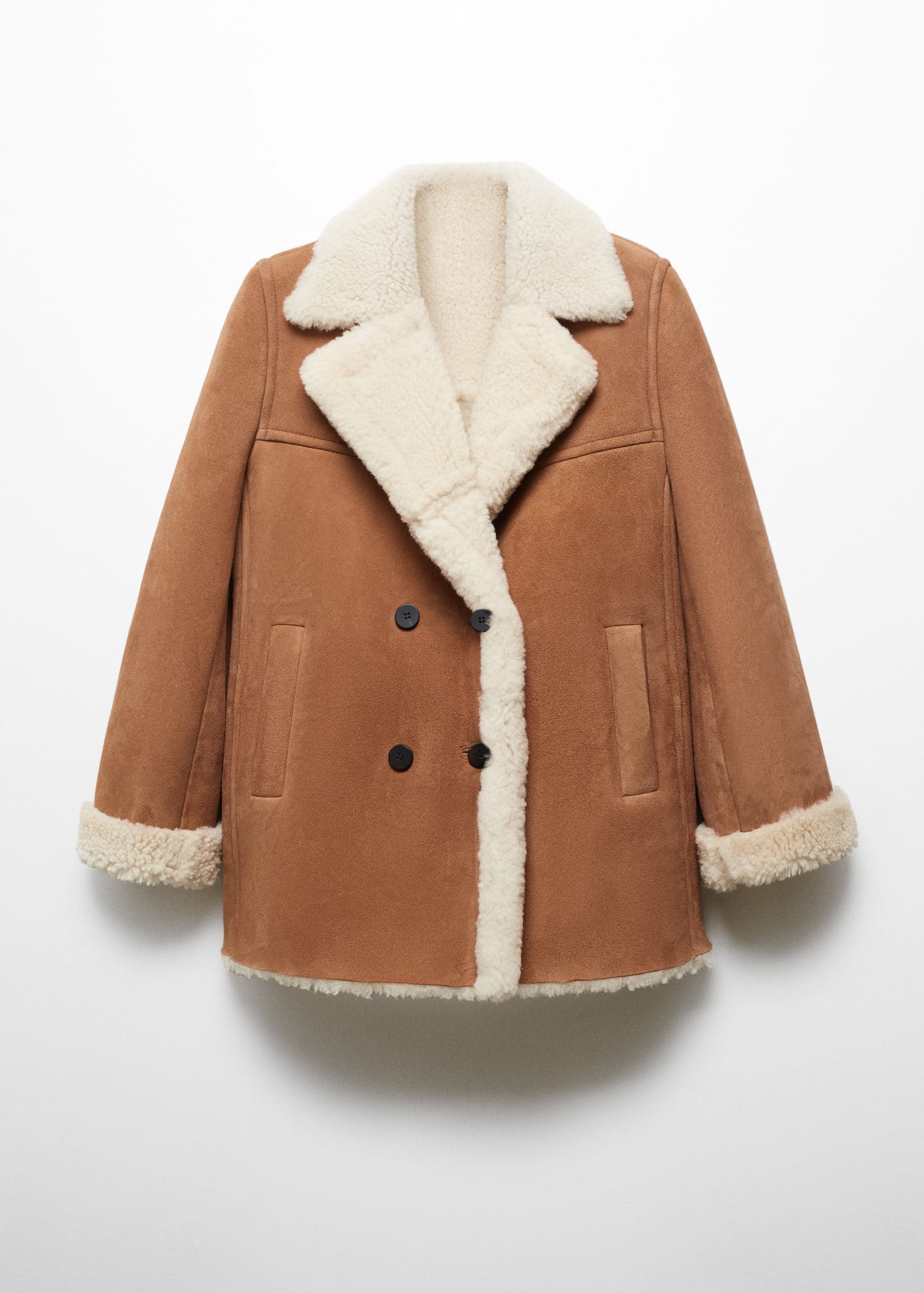 MANGO Shearling-Lined Coat in Cognac | endource
