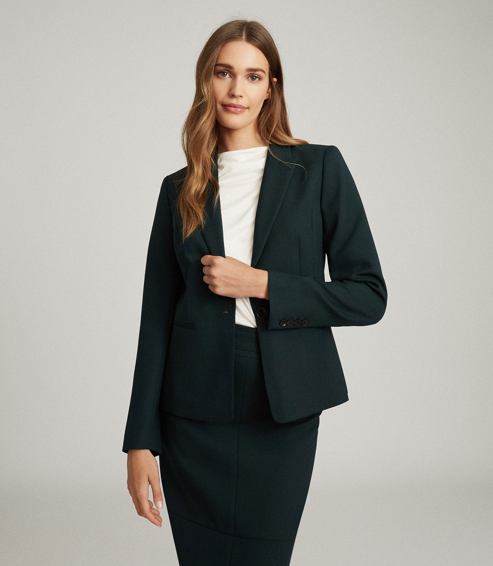 REISS Sadie Wool Blend Slim Fit Blazer in Green | Endource