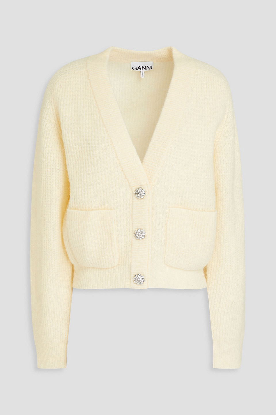 GANNI Ribbed-Knit Cardigan in White | endource