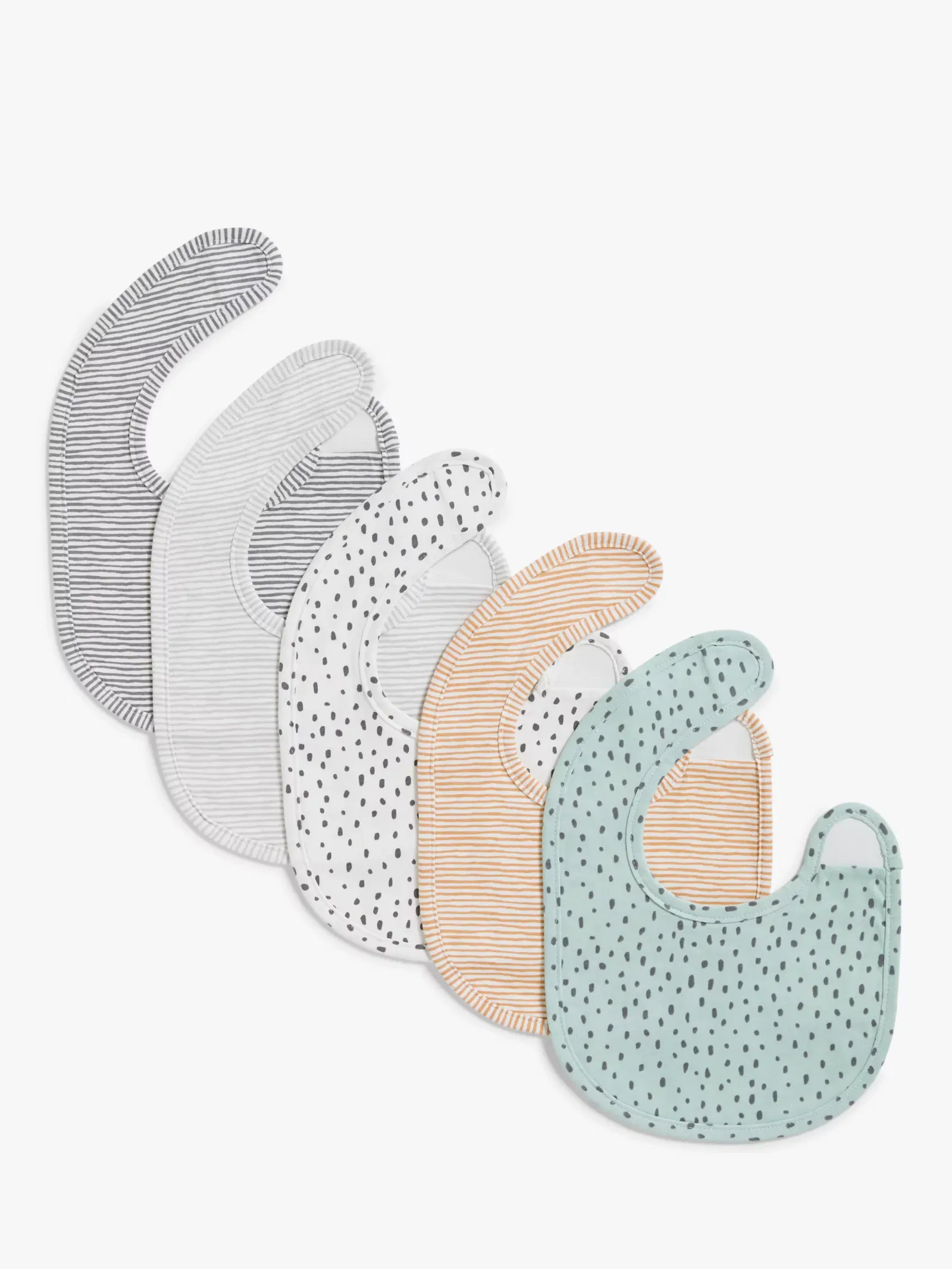 JOHN LEWIS Spot & Stripe Print Baby Round Bib, Pack of 5 in Multi ...