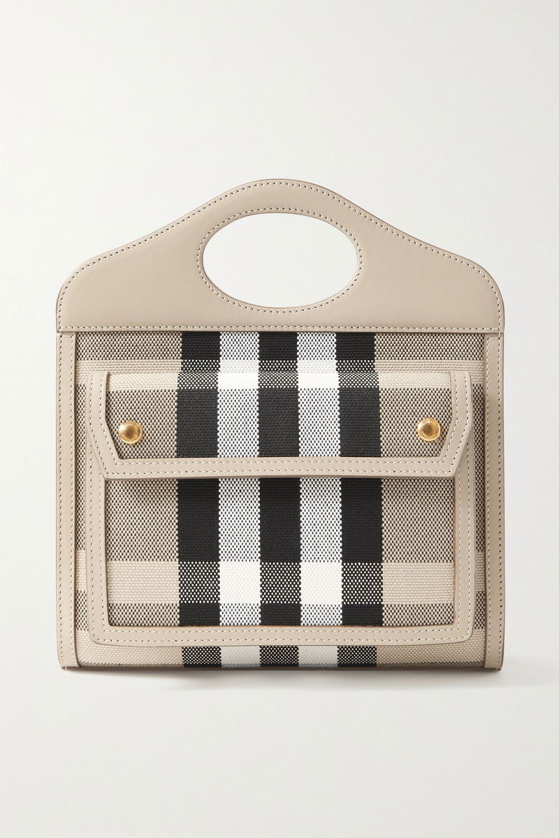 BURBERRY Leather-Trimmed Checked Canvas Tote in Neutrals | Endource