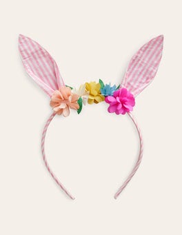 BODEN Bunny Ears Headband in Pink Ticking Stripe | endource