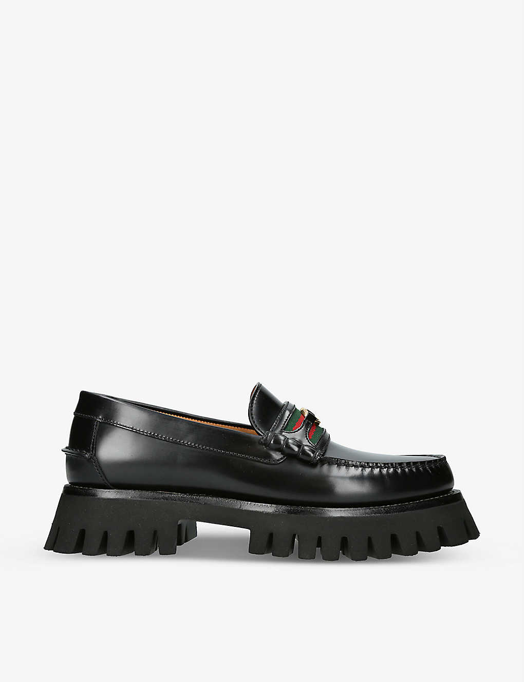 GUCCI Turbo Kaveh Interlocking-G Leather Loafers in BLACK | endource
