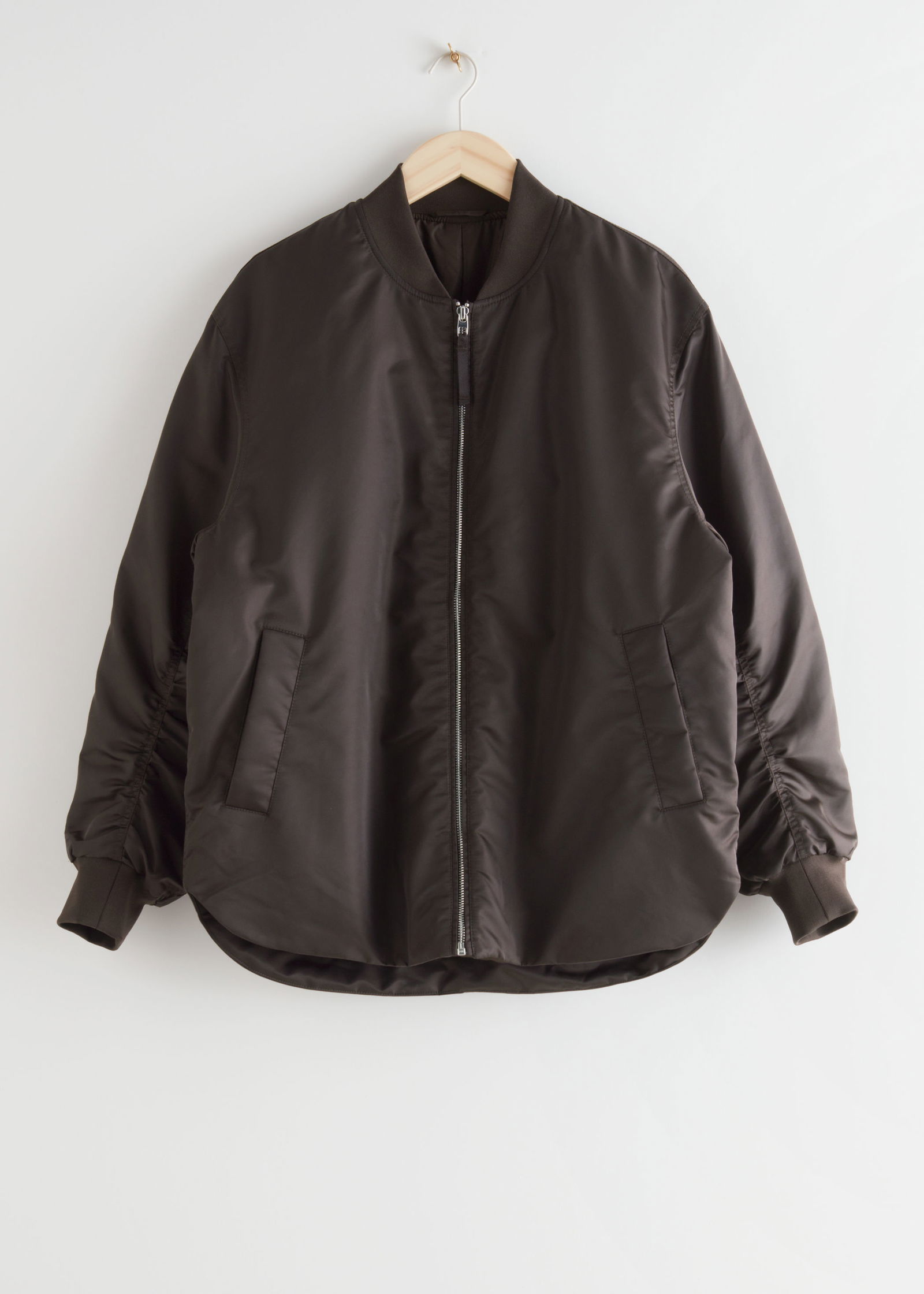 & OTHER STORIES Oversized Zip Bomber Jacket in Dark Brown | endource