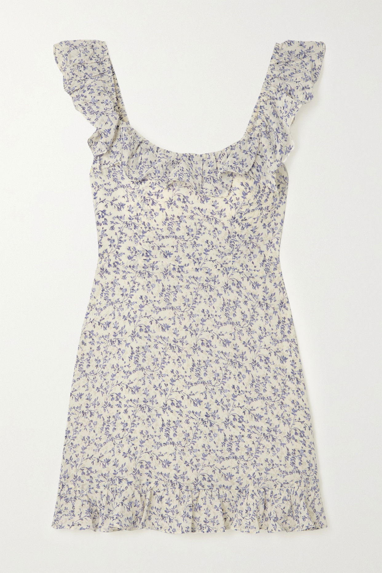 REFORMATION Paris Ruffled Floral-Print Georgette Mini Dress in White ...