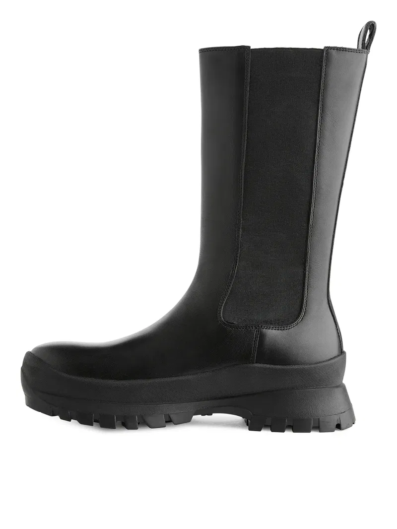 ARKET Chunky High-Shaft Leather Boots in Black | endource