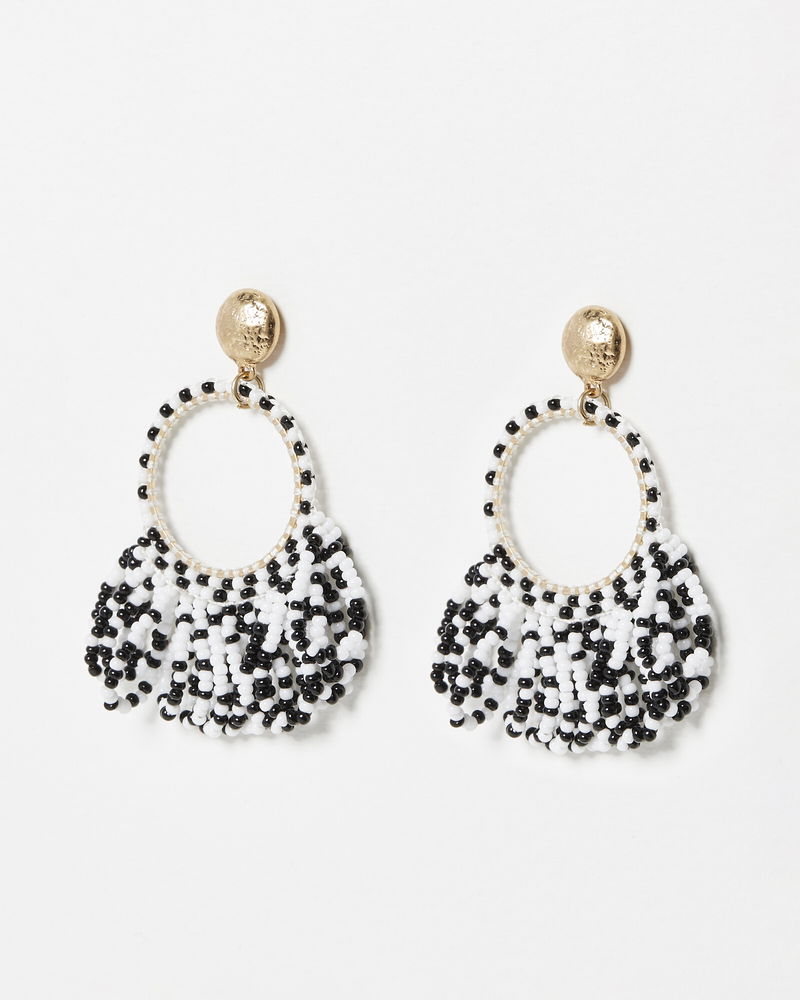 OLIVER BONAS Nadia Seed Bead Statement Earrings in Black | endource