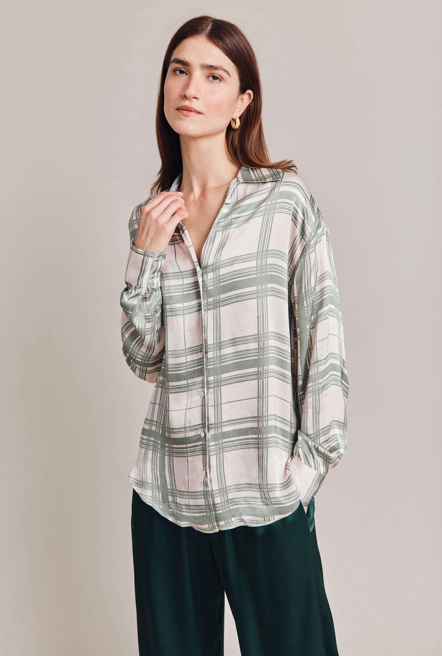 GHOST Amy Satin Long Sleeve Shirt | Endource