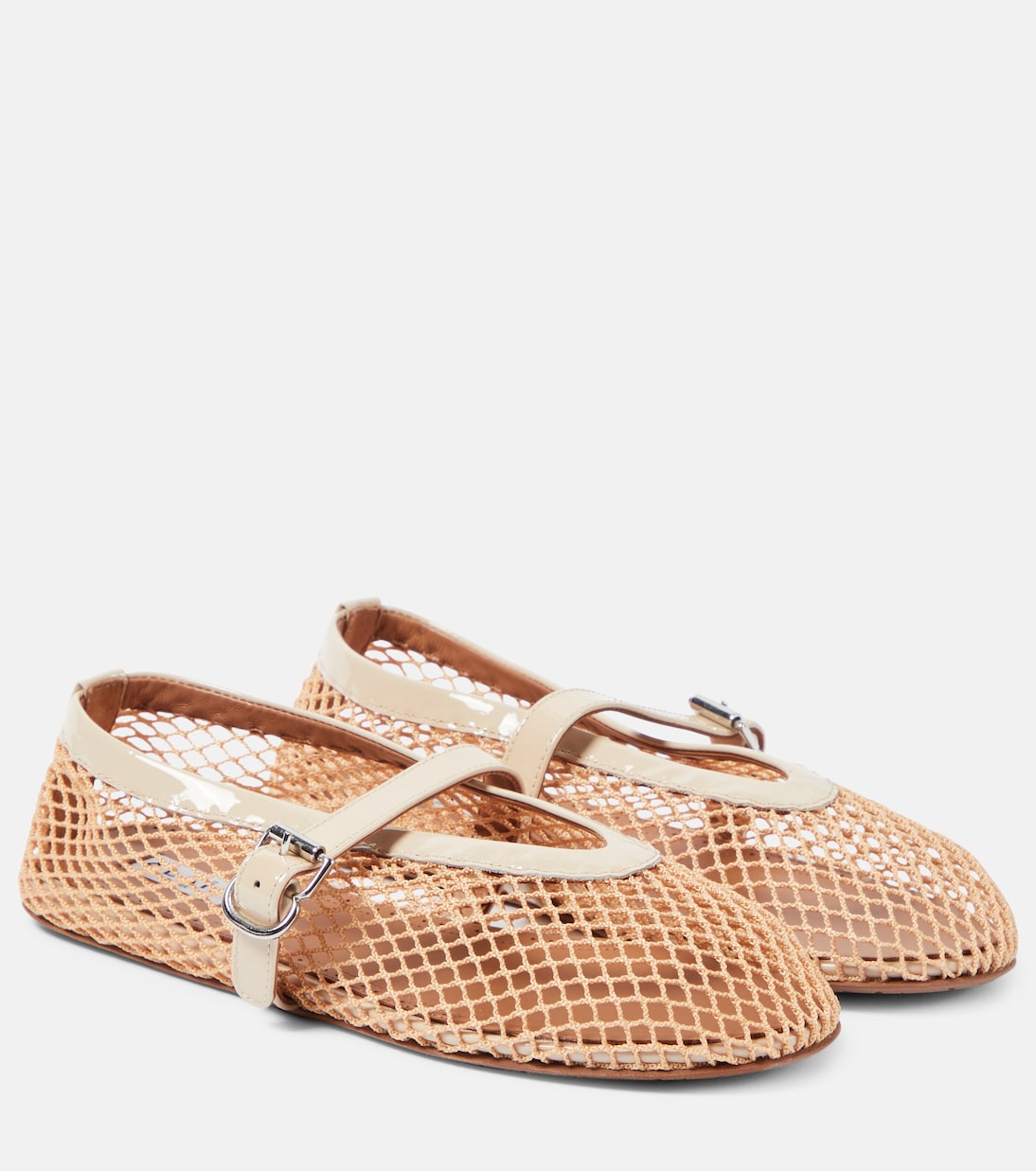 Alaïa Leather-Trimmed Fishnet Ballet Flats | endource