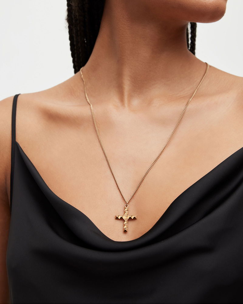 ALLSAINTS Nova Cross Long Necklace in Warm Brass | Endource