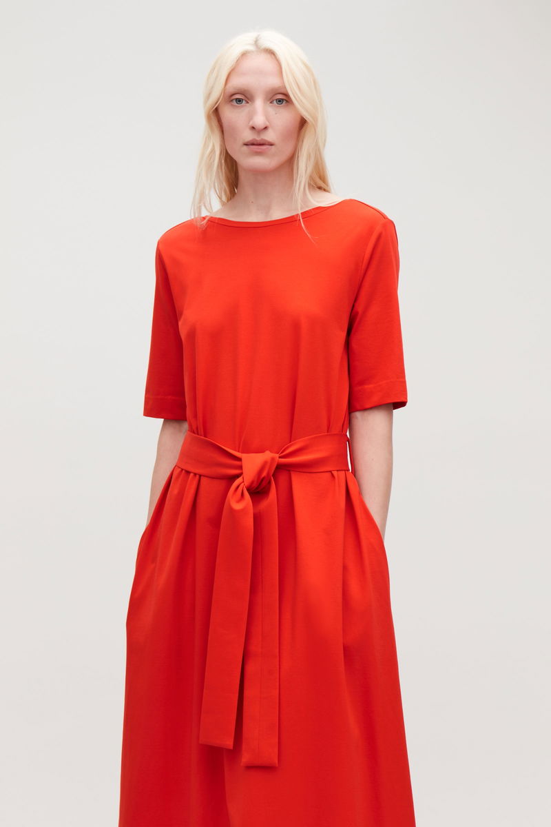 COS Long A-Line Jersey Dress in Vibrant red | Endource