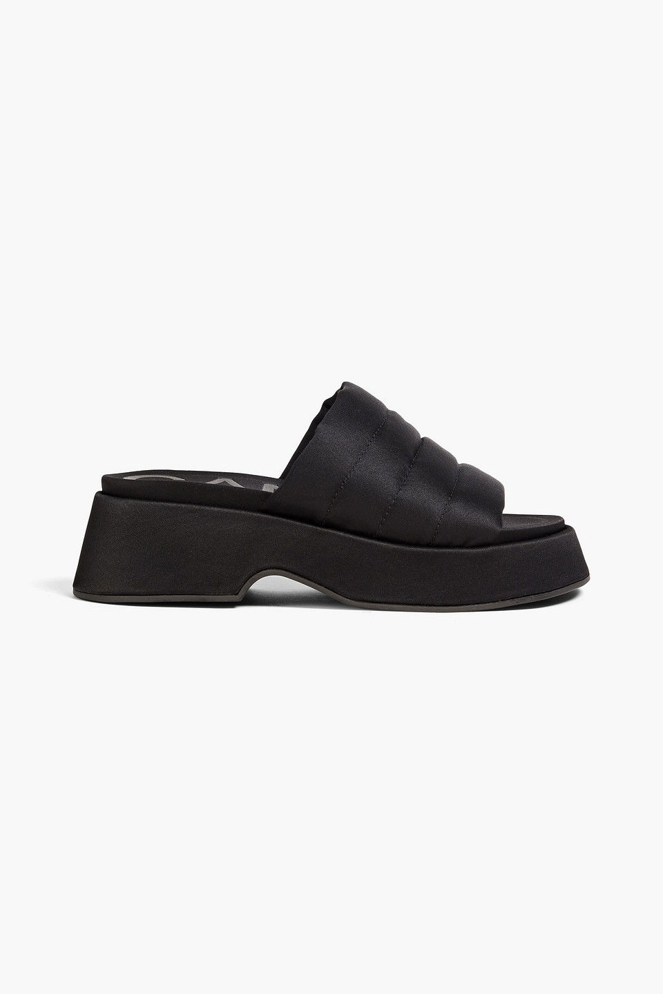 GANNI Quilted Satin Platform Mules in Black | endource