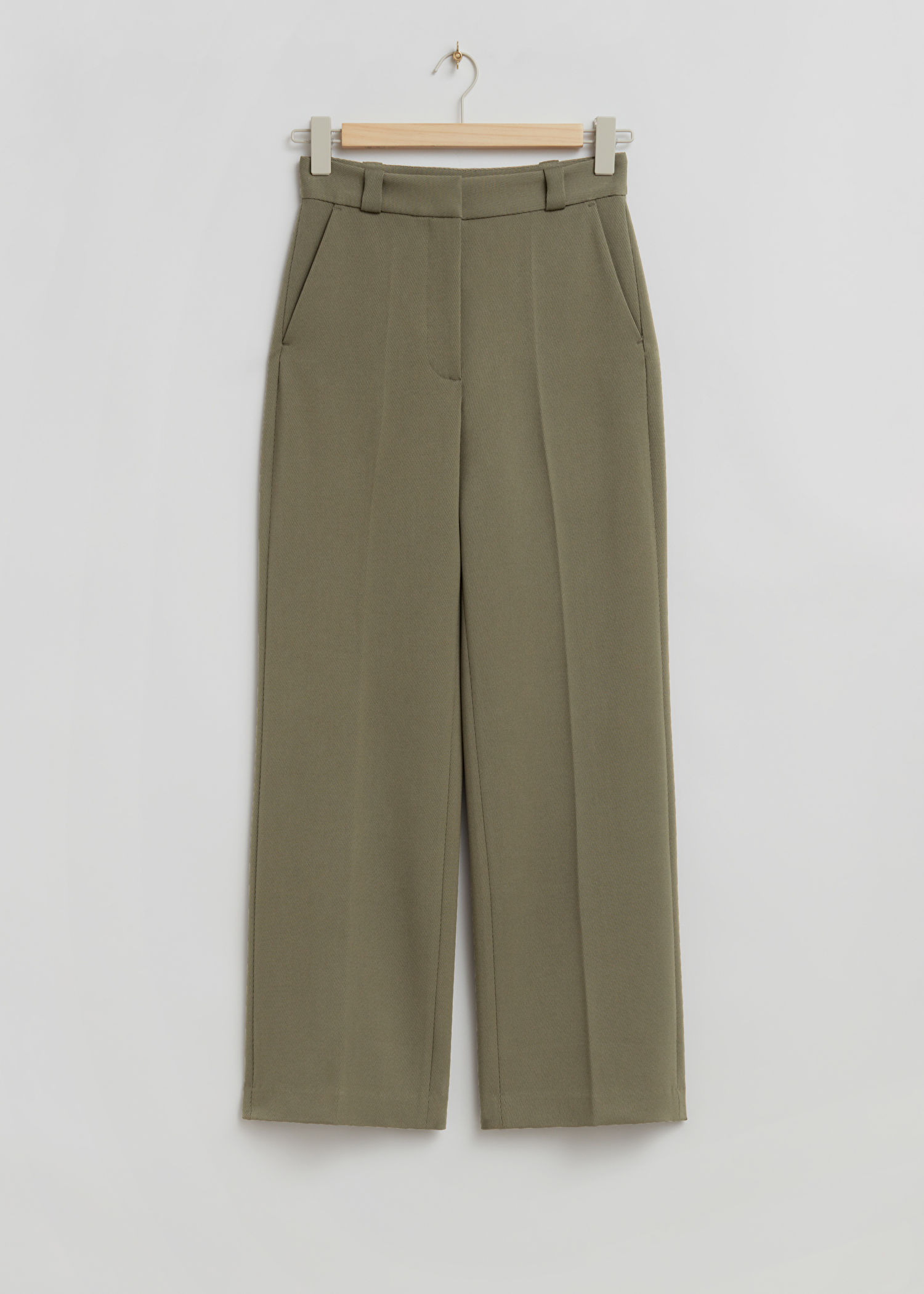& OTHER STORIES Wide Press Crease Trousers in Khaki Green | Endource