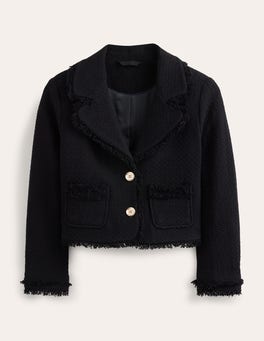 BODEN Textured Fitted Cropped Jacket in Black | endource