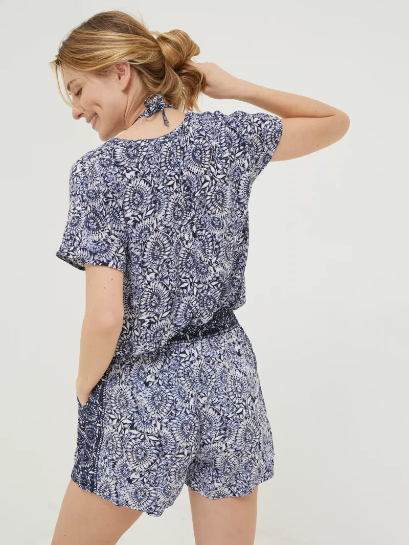 FATFACE Watercolour Batik Print Shorts in Navy | Endource