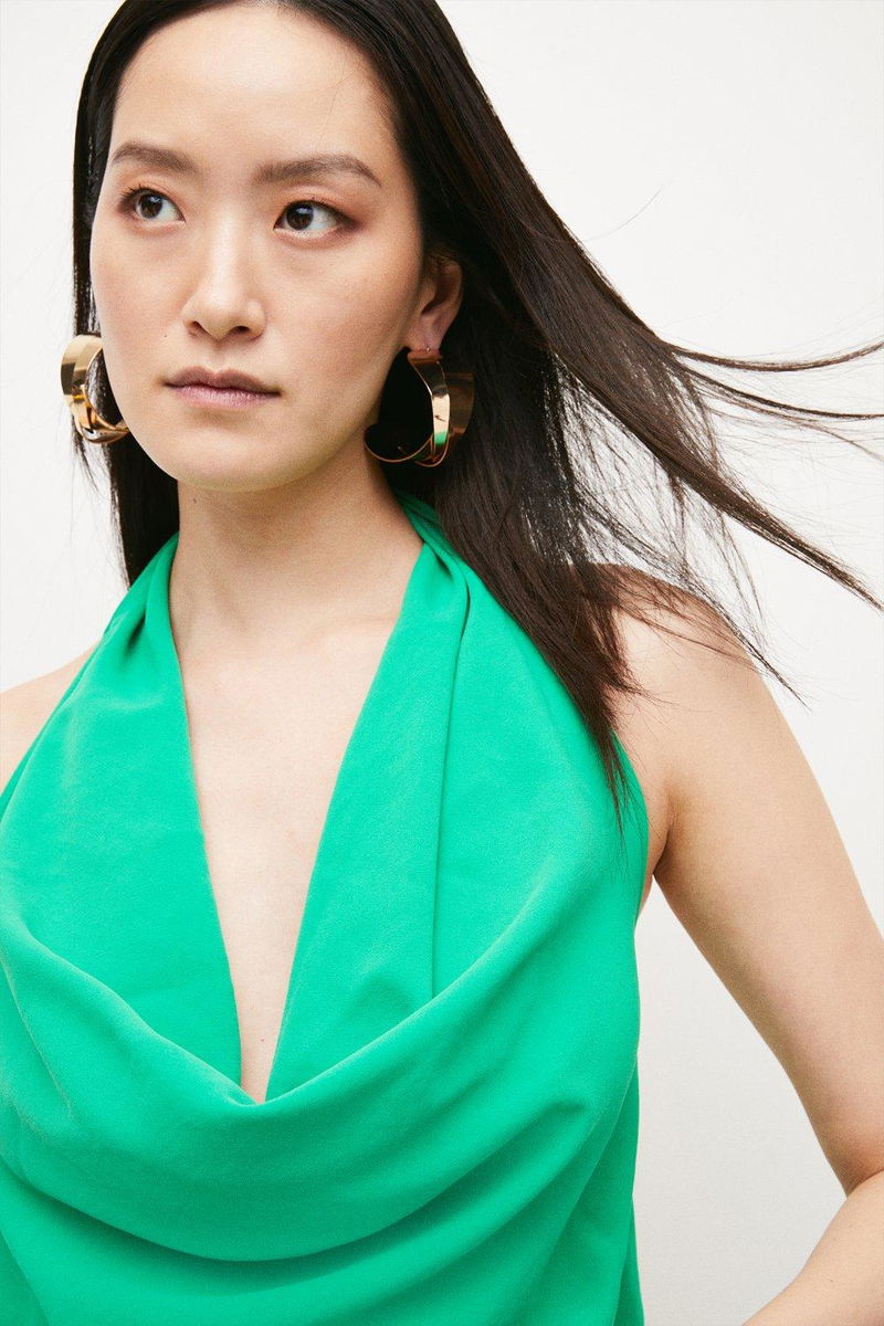 Karen Millen Fluid Crepe Cowl Halter Woven Top Endource
