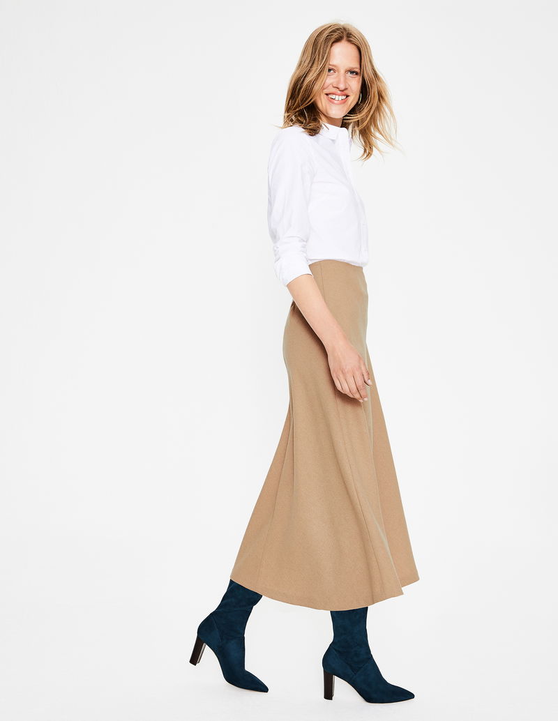 BODEN British Tweed Midi Skirt in Soft Truffle | endource