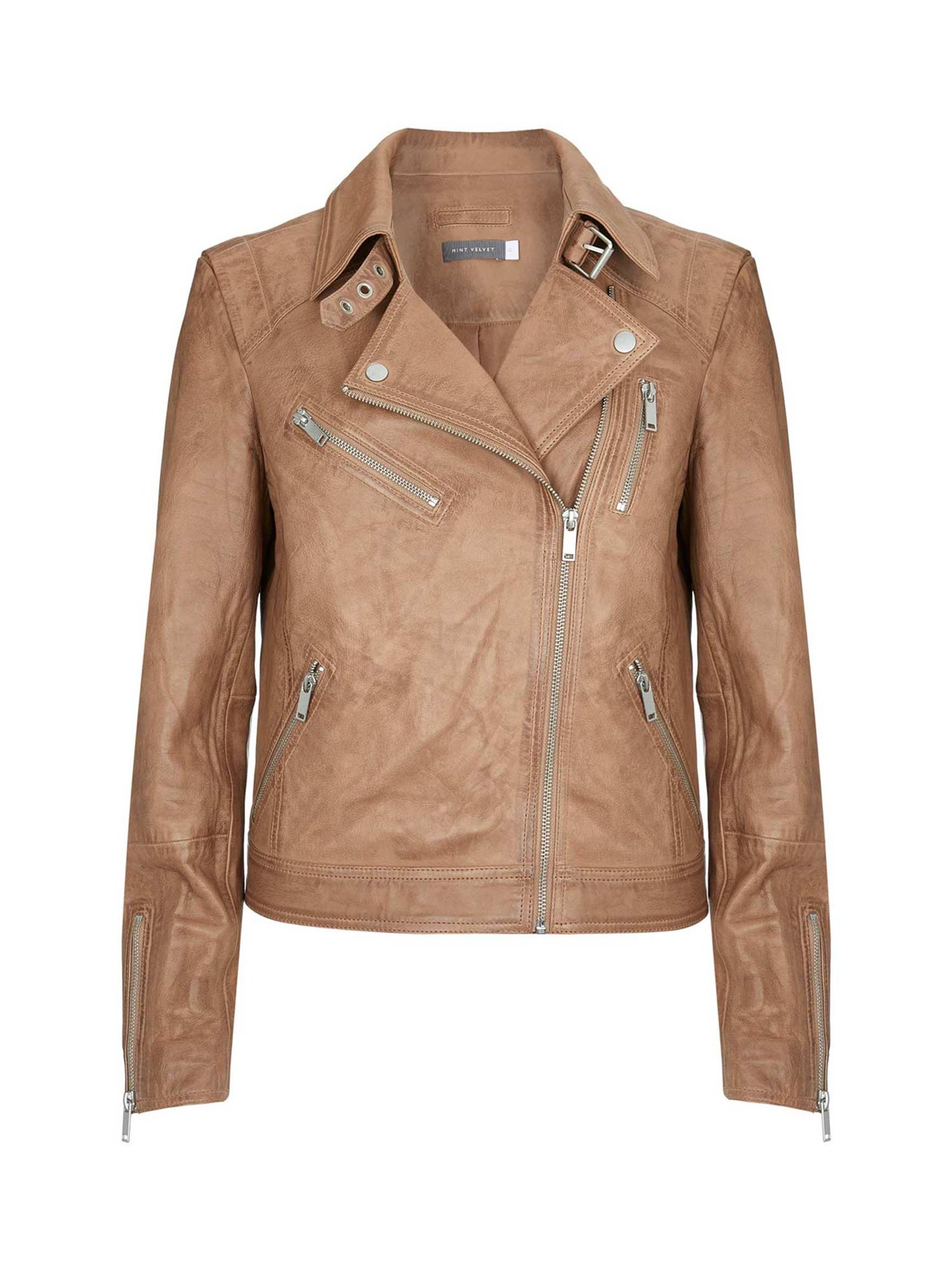 MINT VELVET Leather Biker Jacket in Brown/Multi | endource