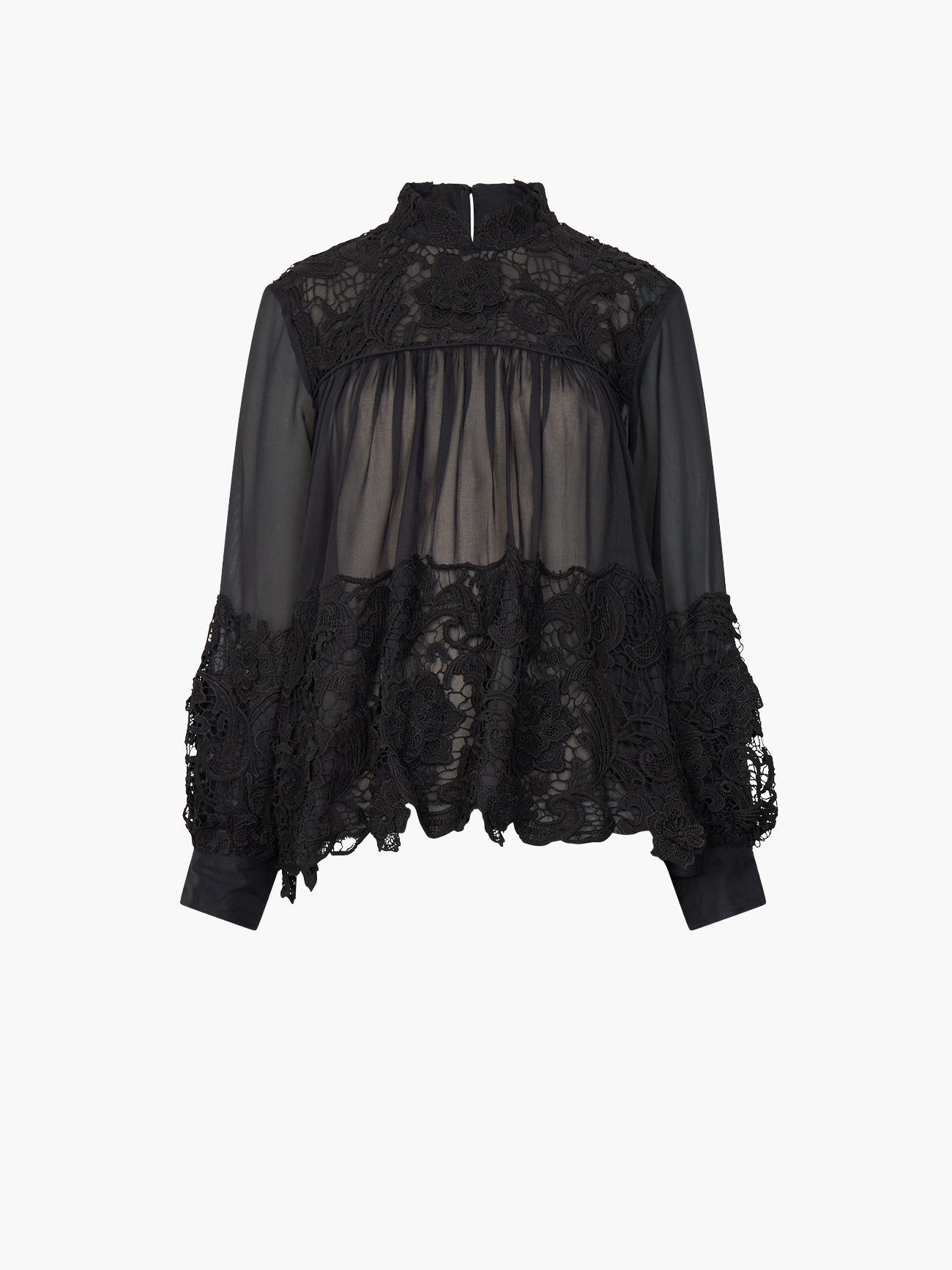 FRENCH CONNECTION Brianna Georgette 3D Lace Top in Black | Endource