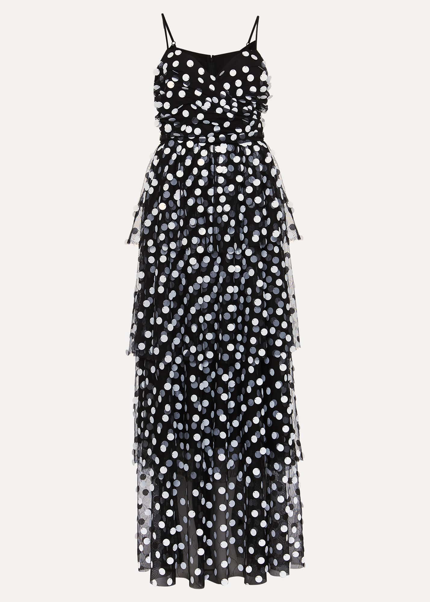 PHASE EIGHT Avianna Polka Dot Tulle Maxi Dress in Black/Ivory | endource