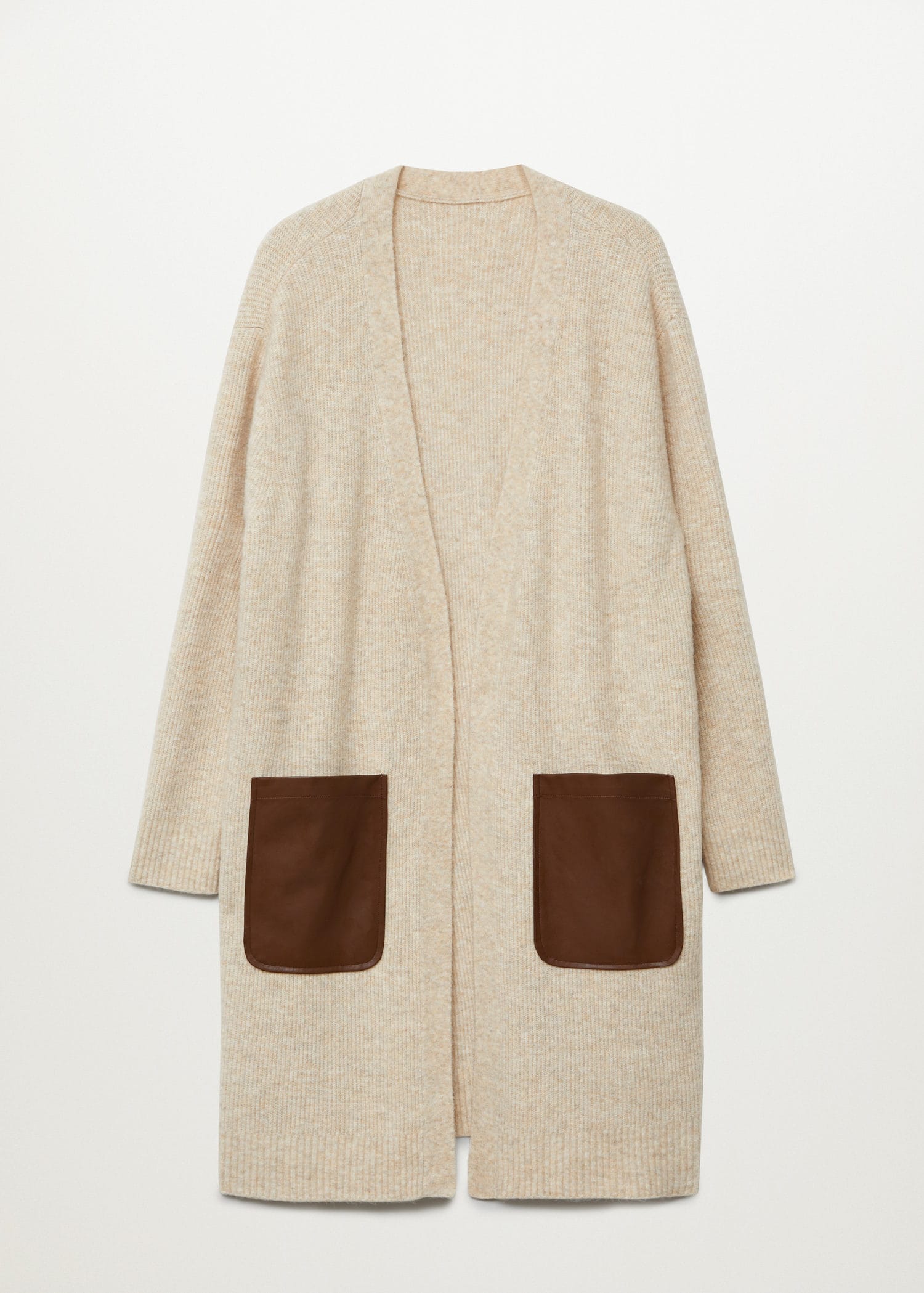MANGO Pocket Long Cardigan in Sand | endource