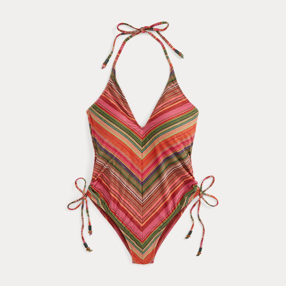 POLO RALPH LAUREN Striped One-Piece Halter Swimsuit in Red | endource
