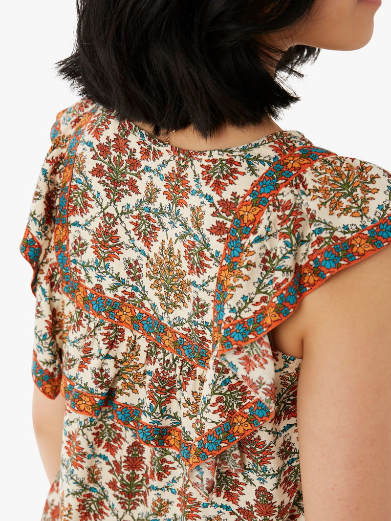 FATFACE Helen Floral Boheme Top in Orange/Multi | Endource