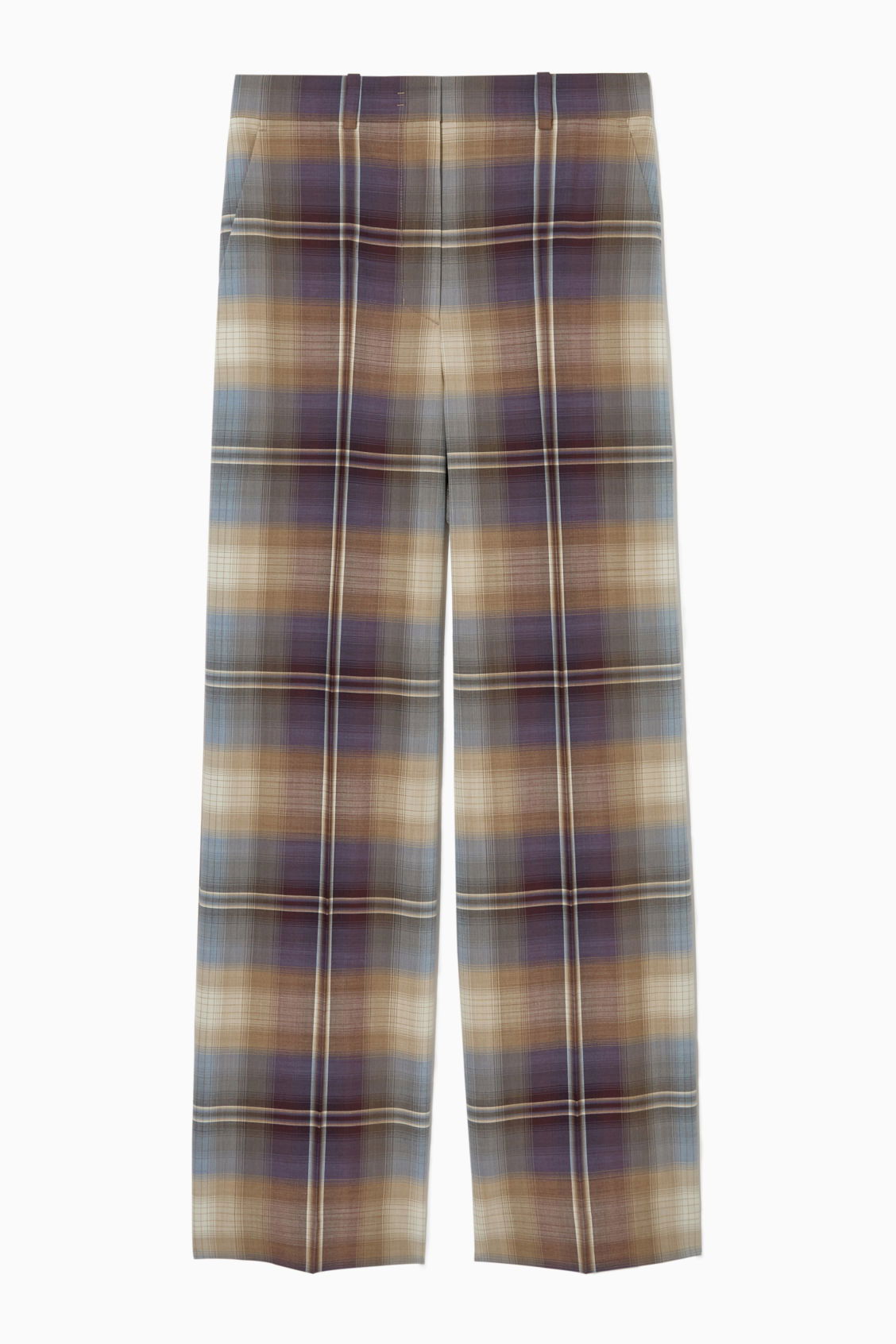 COS Wide-Leg Checked Wool-Blend Trousers in LIGHT BLUE / BEIGE ...