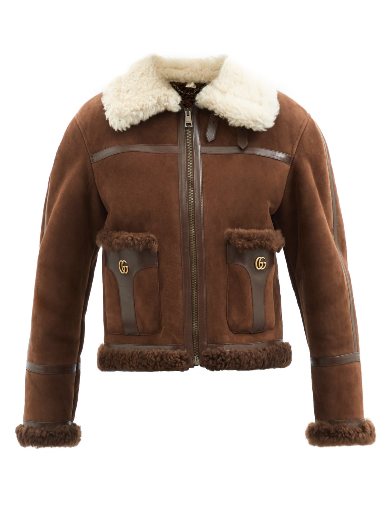 GUCCI Shearling Suede Jacket in Brown | endource