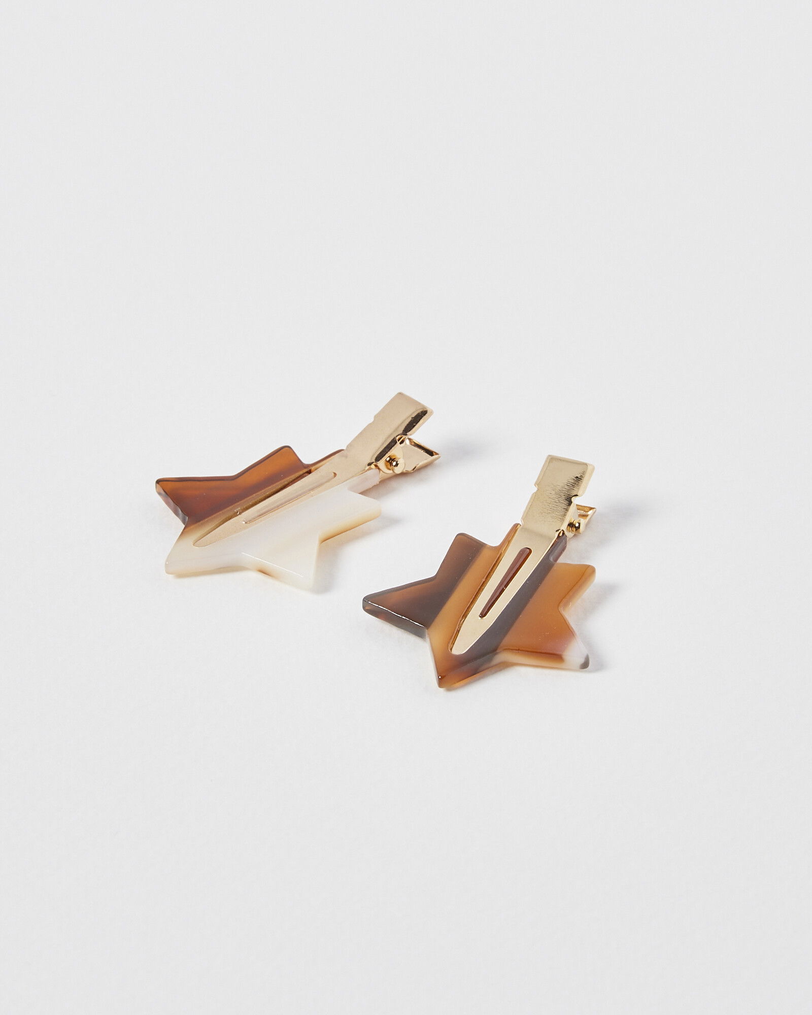OLIVER BONAS Star Brown & Gold Hair Clips Pack of Two in Brown | endource