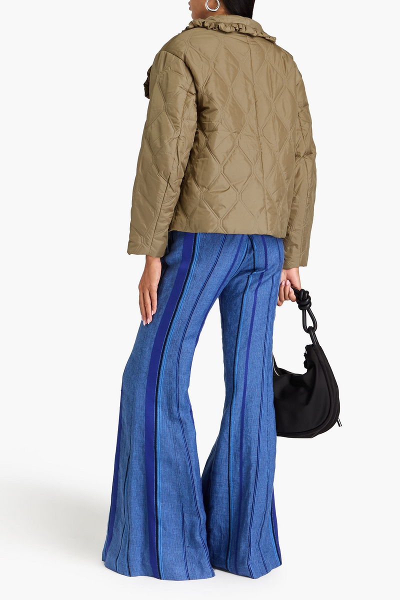 GANNI Quilted Ruffled Ripstop Jacket in Green | endource