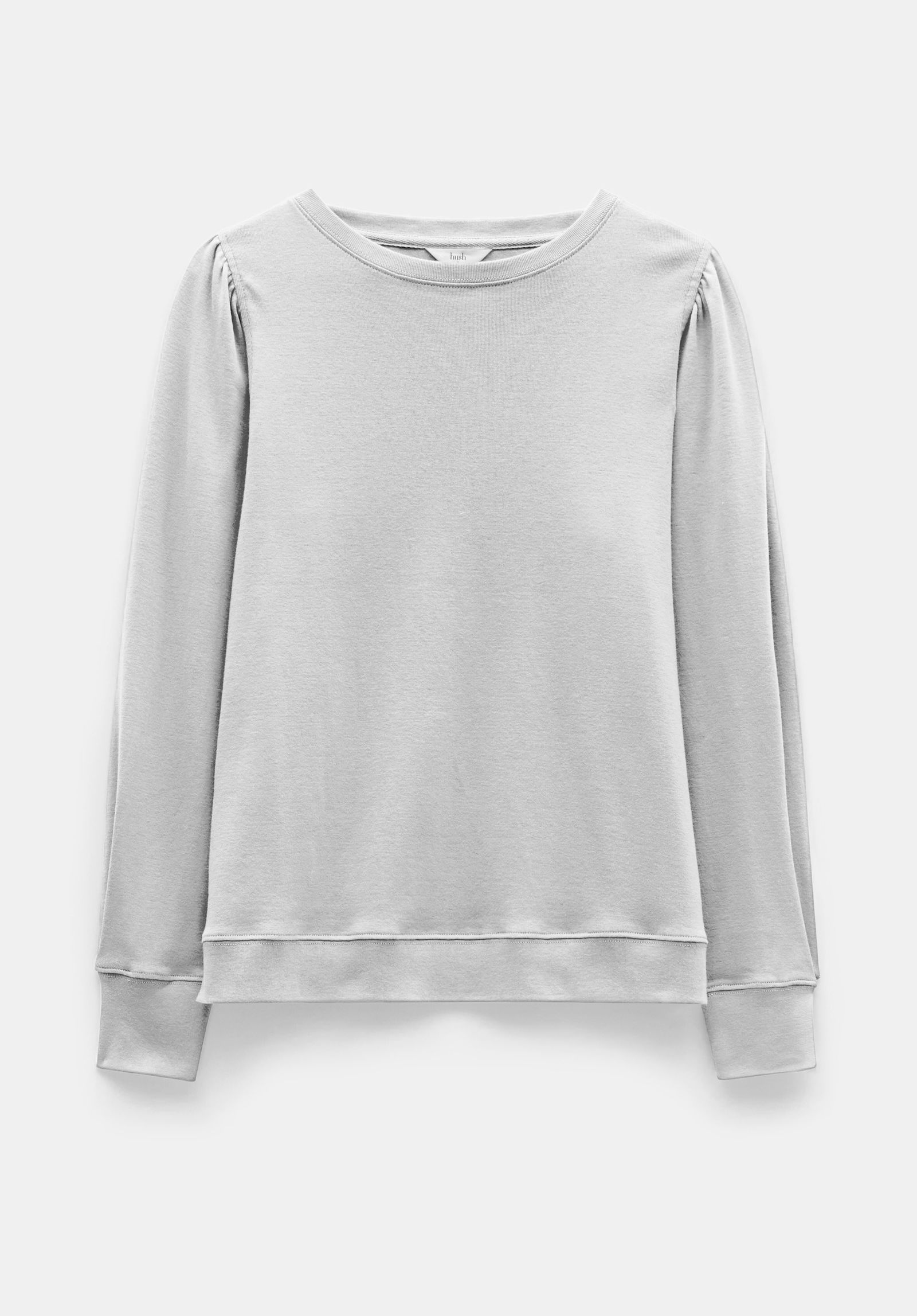 HUSH Emily Puff Sleeve Jersey Top in Grey Marl | Endource