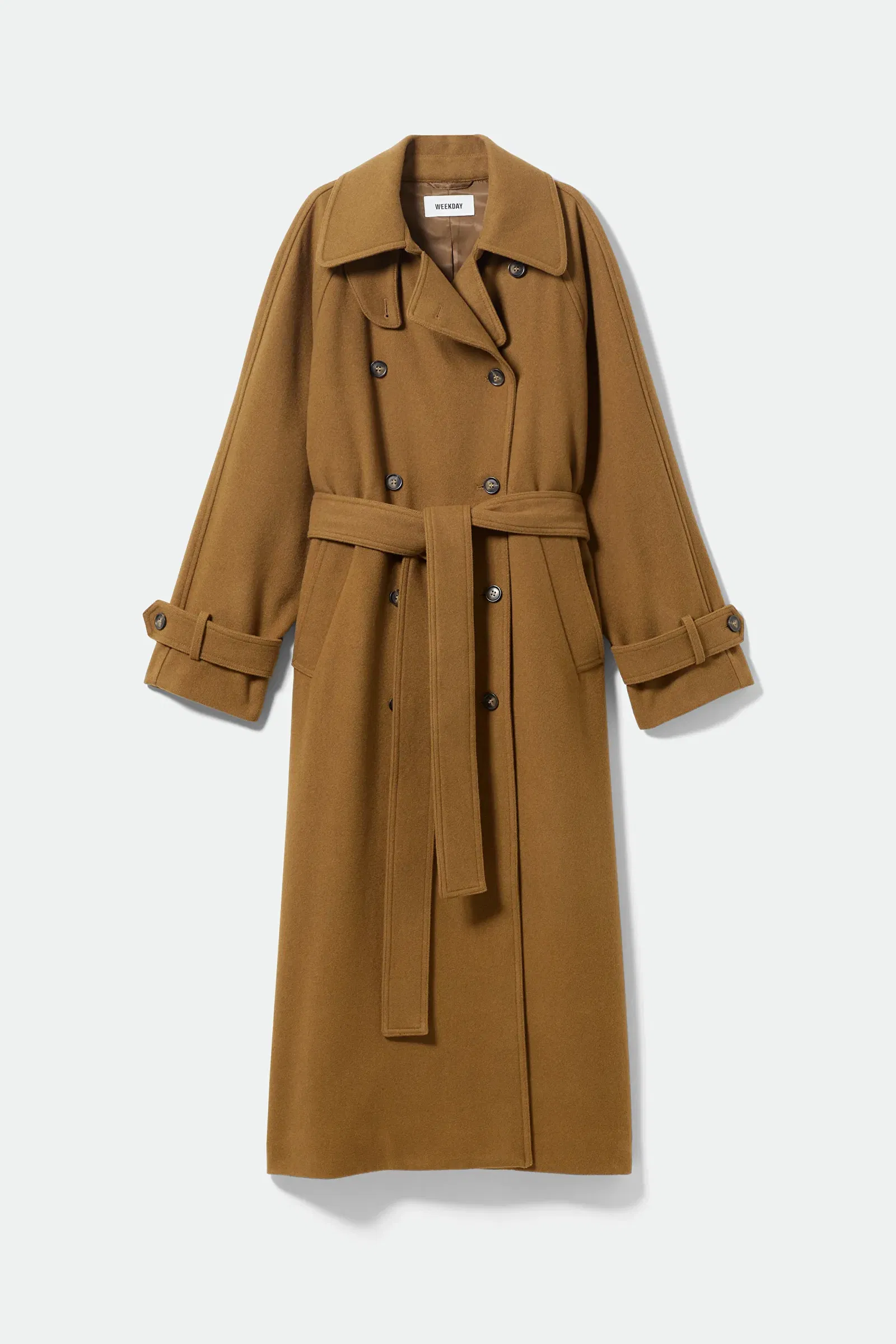WEEKDAY Travis Oversized Wool Blend Trench Coat in Brown | endource