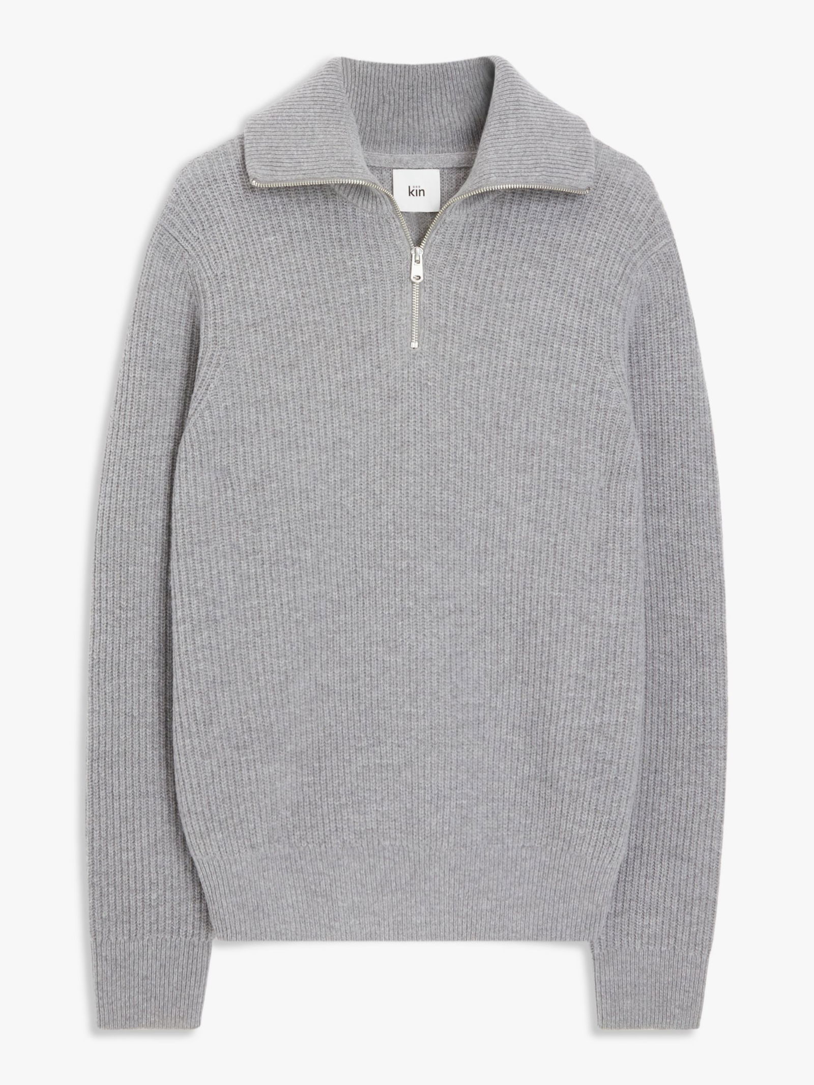 KIN Kin Ribbed Half Zip Wool Blend Jumper in Grey Melange | endource