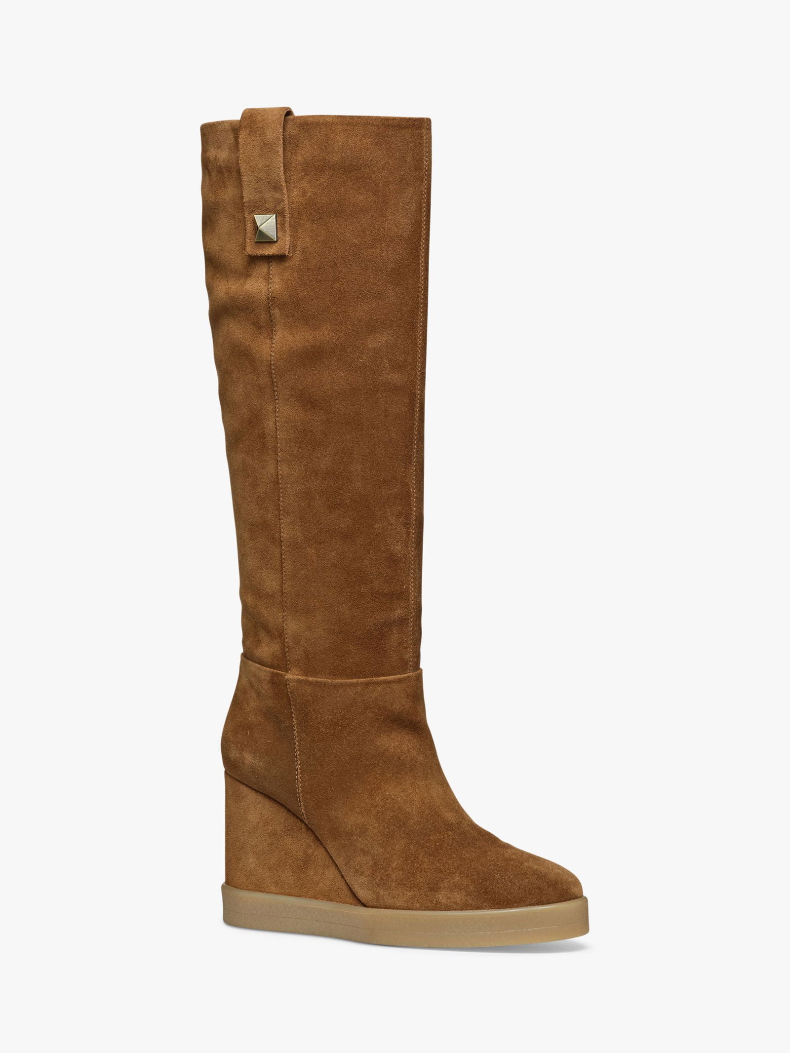 Geox Elidea Wide Fit Suede Wedge Heel Knee High Boots in Dk Camel ...