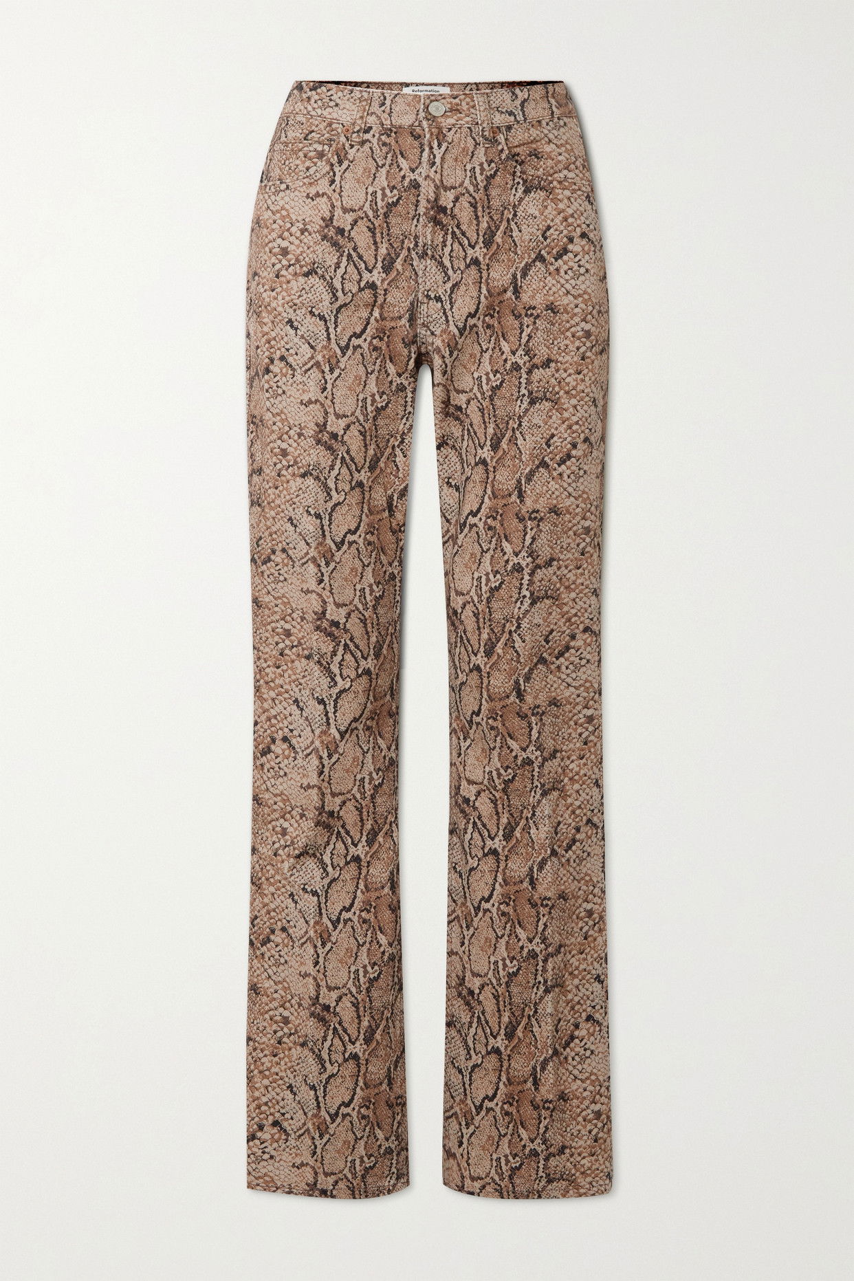 REFORMATION Peyton Snake-Print High-Rise Bootcut Jeans in Animal print | endource