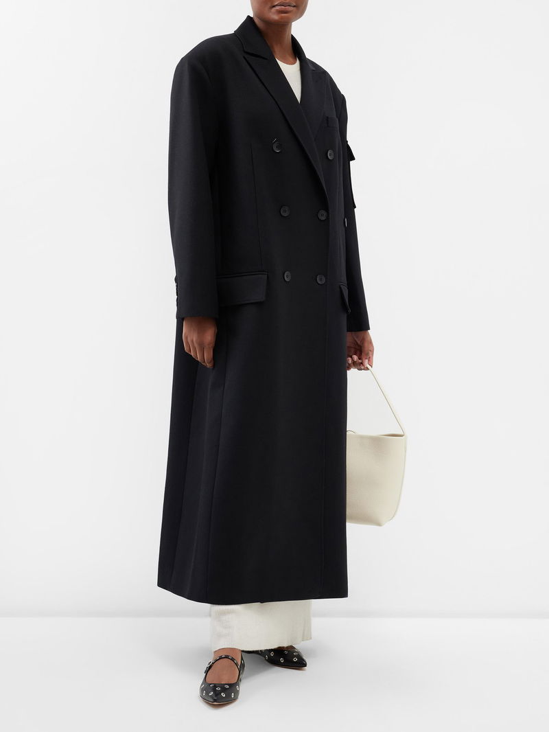 TIBI Luxe Tuxedo Double-Breasted Wool Coat in Black | Endource