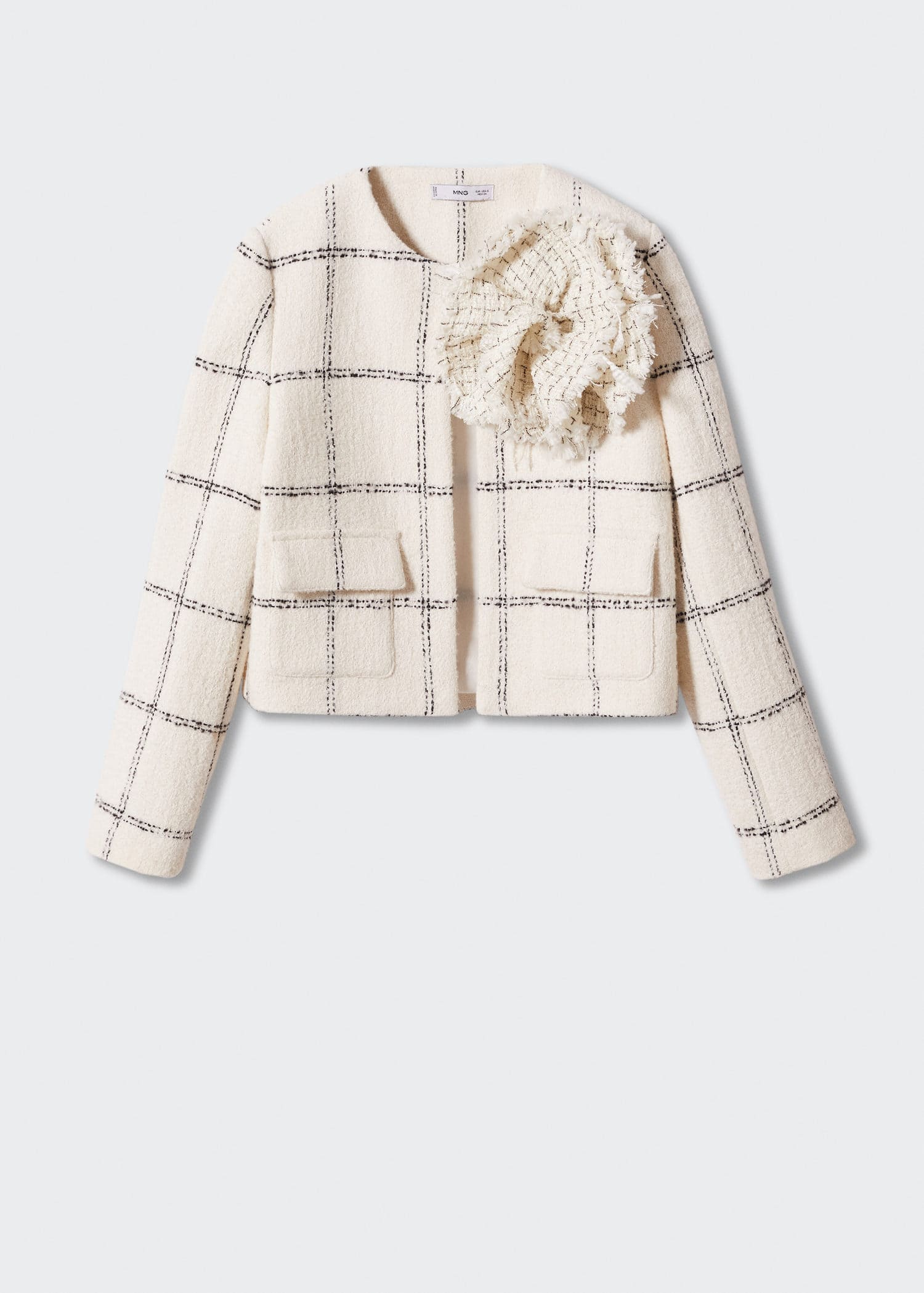 MANGO Maxi Floral Tweed Jacket in Ecru | endource