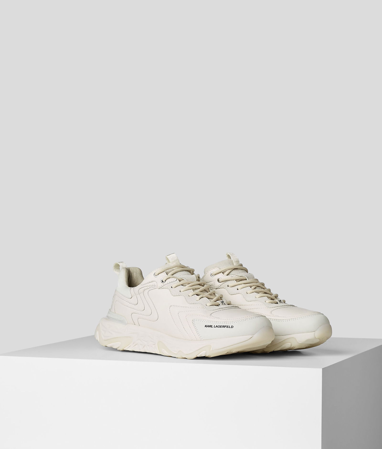 KARL LAGERFELD Blaze Pyro Leather Runners in Off White | endource