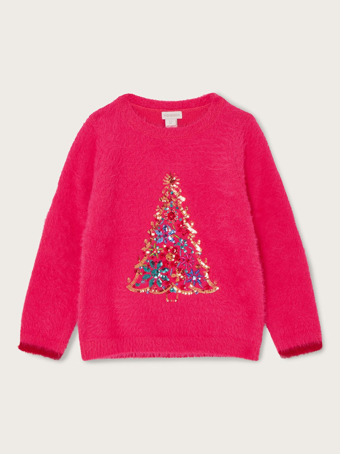 Monsoon Kids' Sequin Christmas Tree Jumper in Bright Pink | endource
