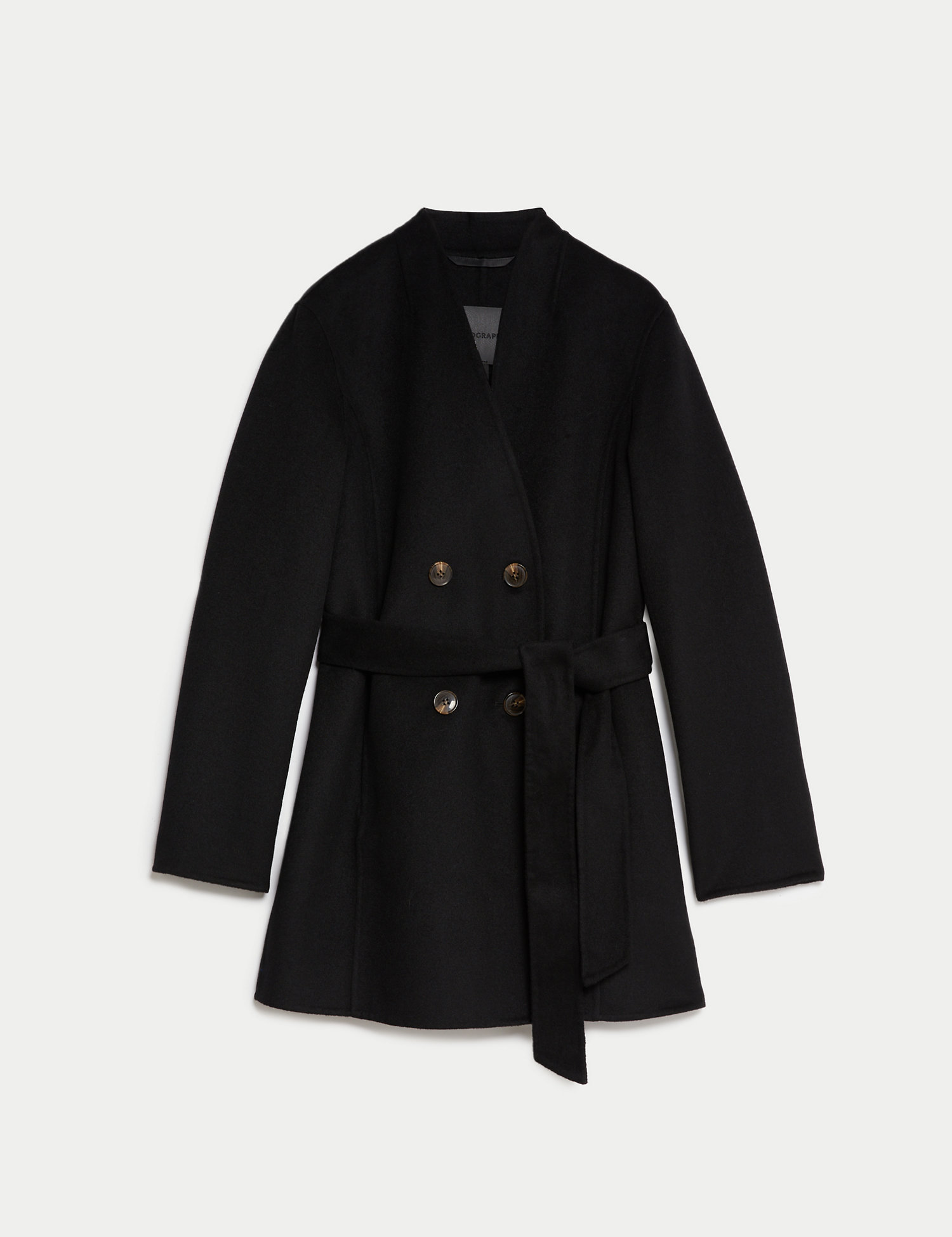 AUTOGRAPH Wool Blend Belted Wrap Coat in Black/black | endource