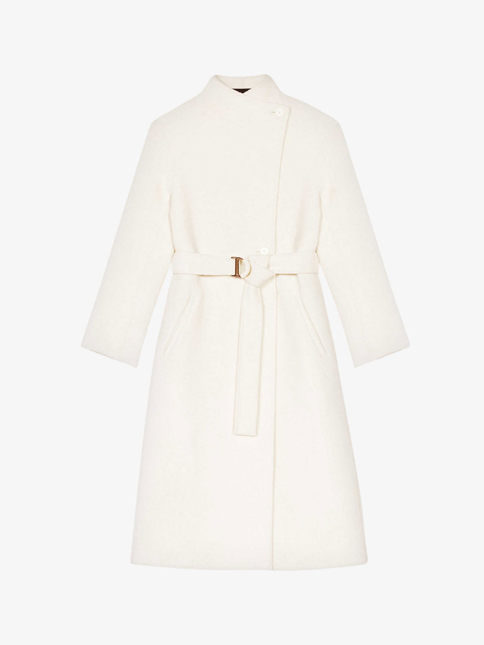 MAJE Genesis Belted Wool-Blend Coat in BLANC | Endource