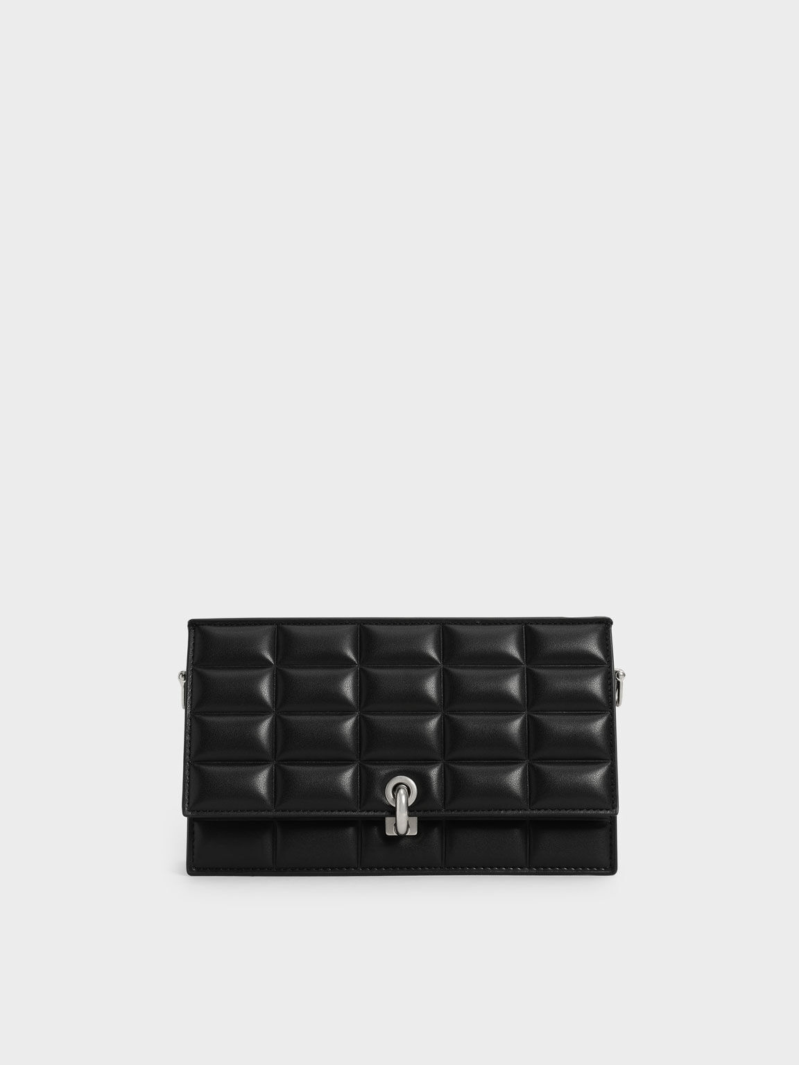 CHARLES & KEITH Maze Padded Turn-Lock Long Wallet in Black | endource