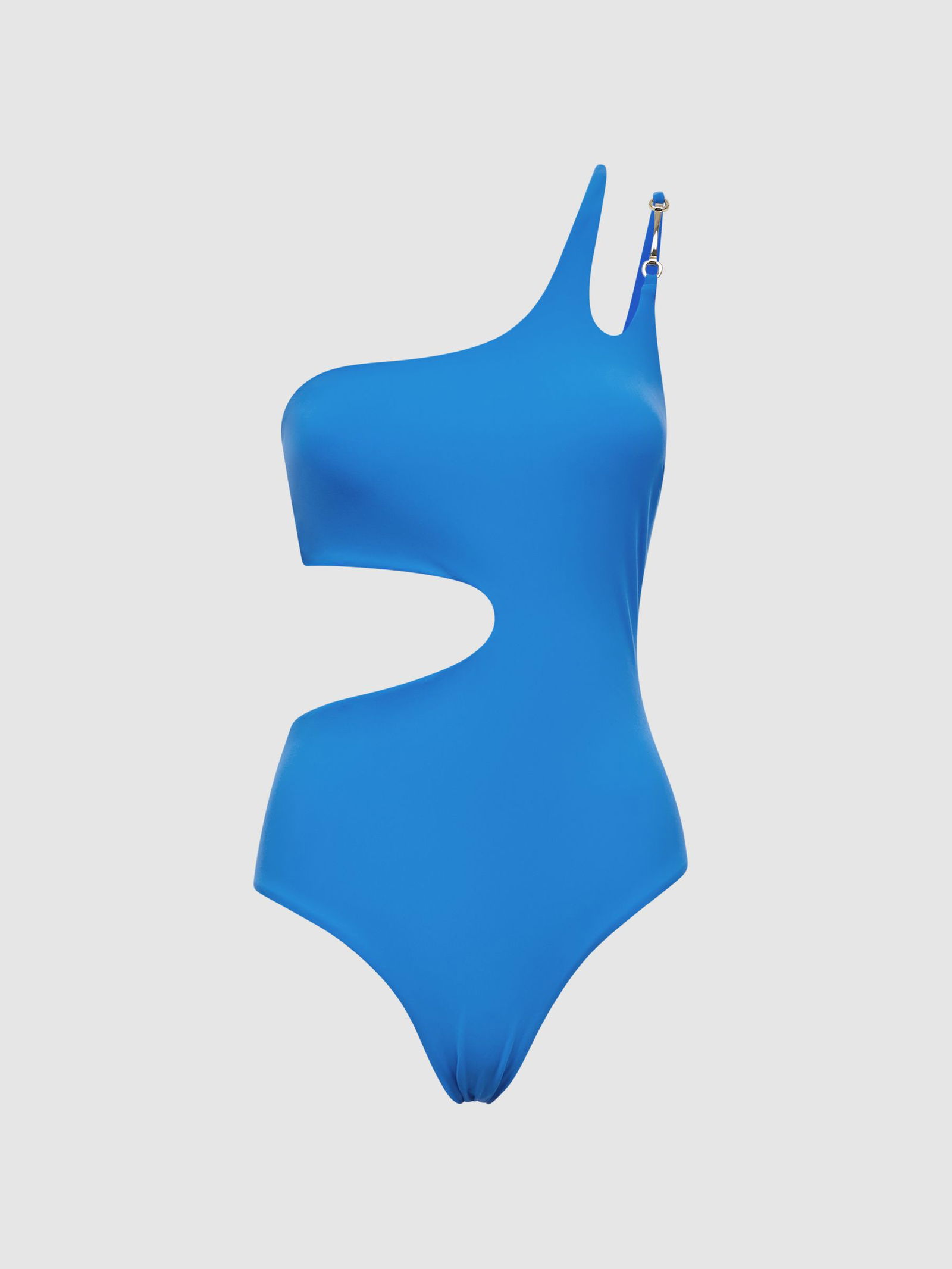 REISS Adeline One Shoulder Cut-Out Swimsuit in Blue | endource