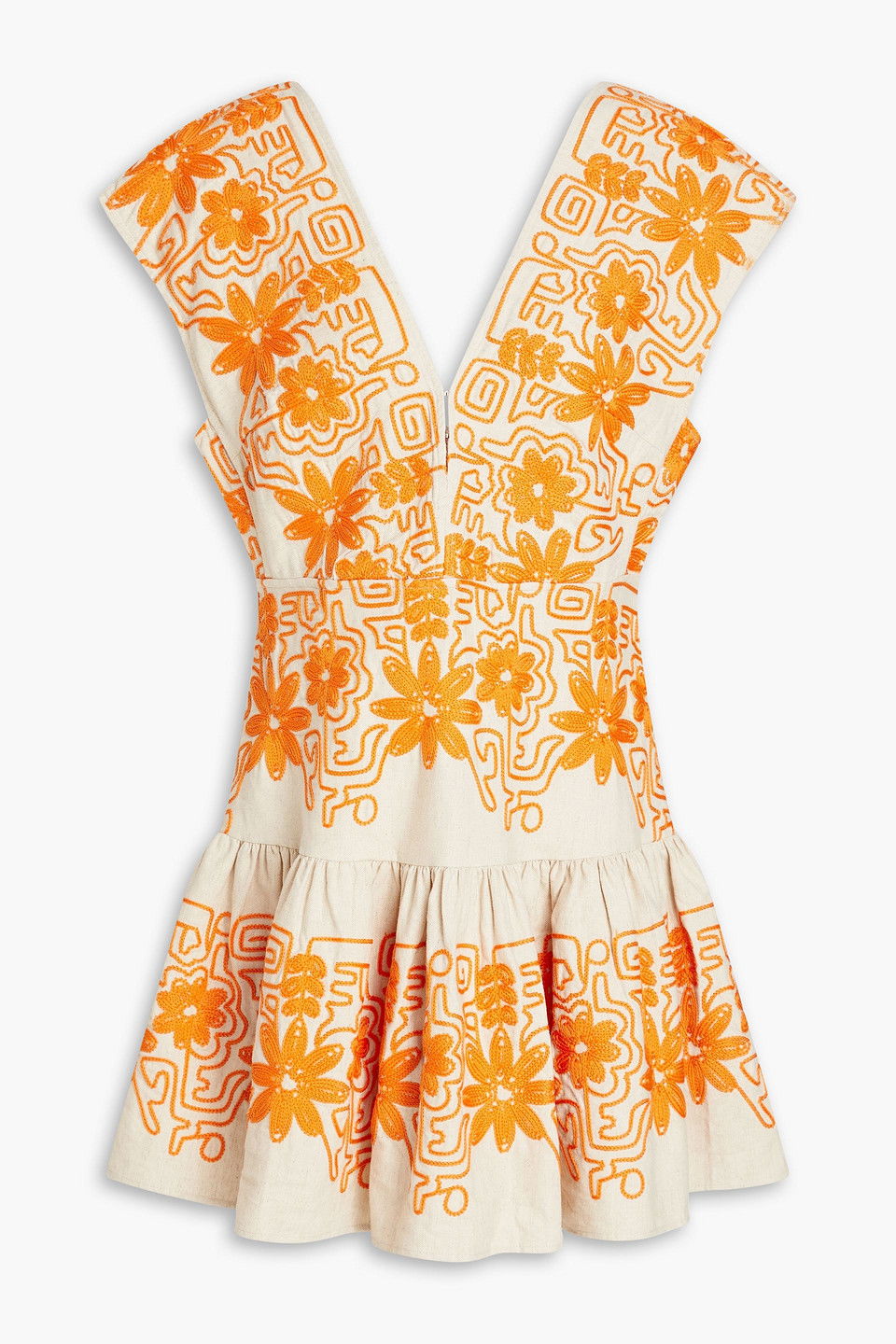 MAJE Embroidered Cotton And Linen-Blend Mini Dress in Orange | endource