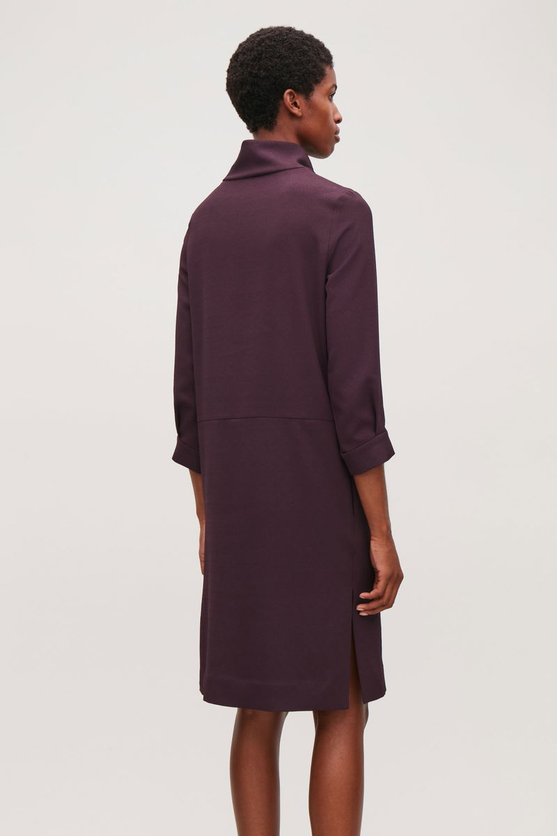 COS Funnel-Neck Shirt Dress in Burgundy | Endource