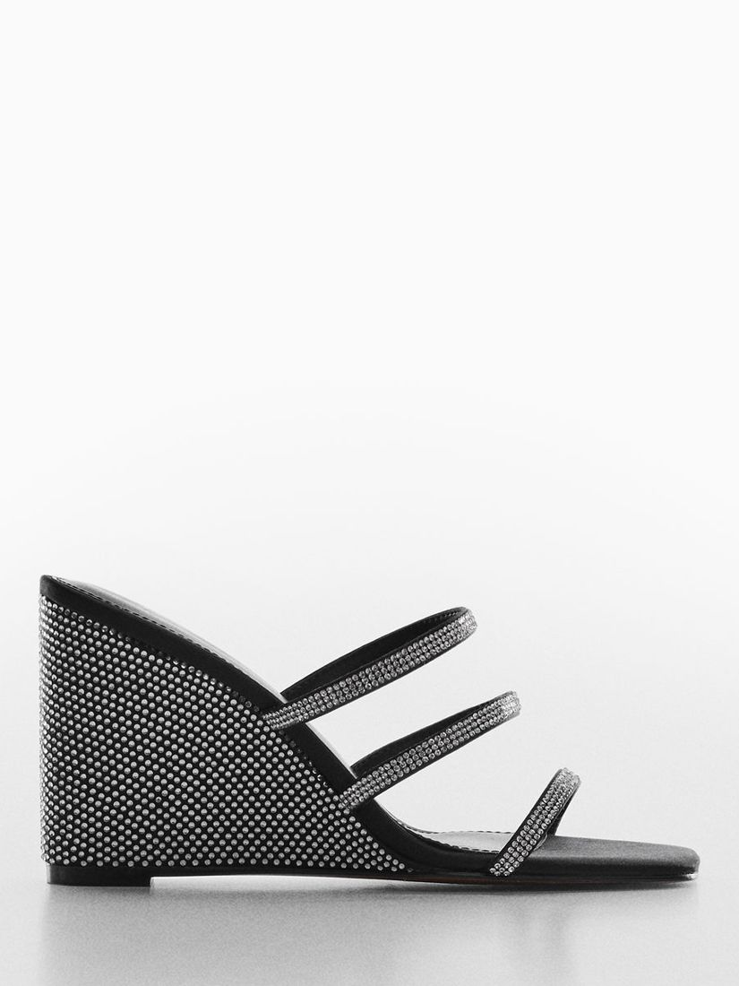 MANGO Wedge Heel Embellished Sandals in Black | Endource