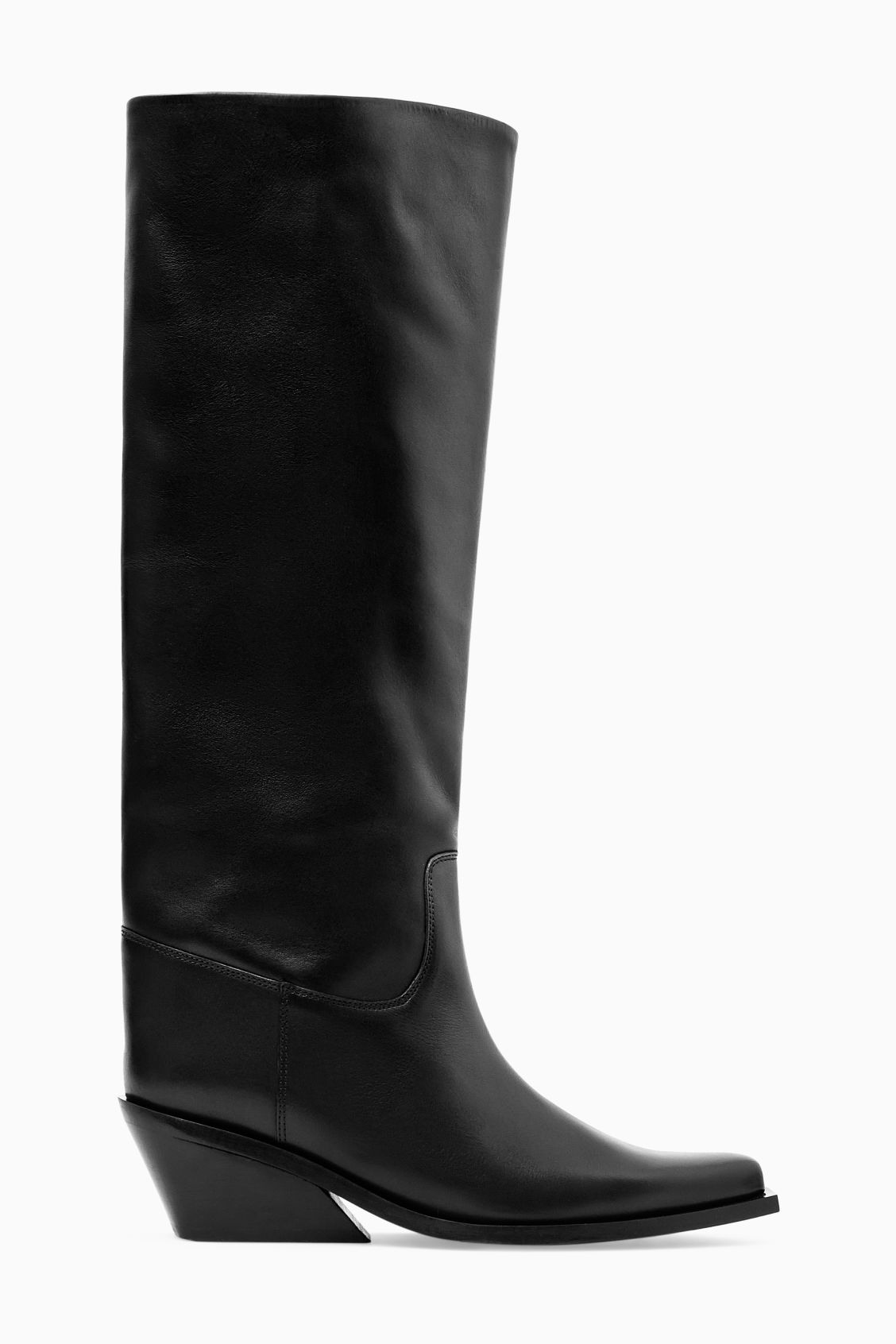 COS Knee-High Leather Cowboy Boots in BLACK | endource